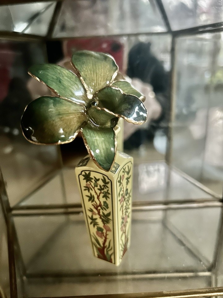 Vtg Lot of 3 Green & White Floral Enamel Hat Stick Pin Lapel w Yellow ...