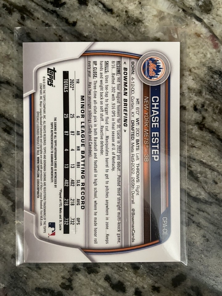 2023 Bowman Chrome Chase Estep 1st Bowman On Card Auto Mets #BCA-CE | eBay