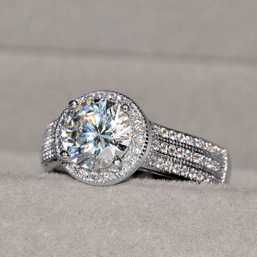 Shiny Zircon Crystal 925 Sterling Silver Ring Women's Engagement Rings ...
