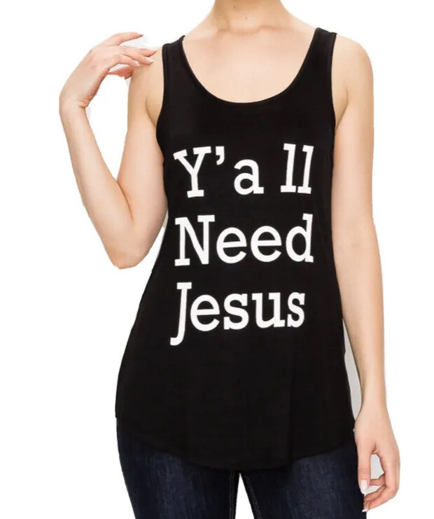 Black *Yall Need Jesus* Loose Graphic Tank Top New Casual Graphic Top ...