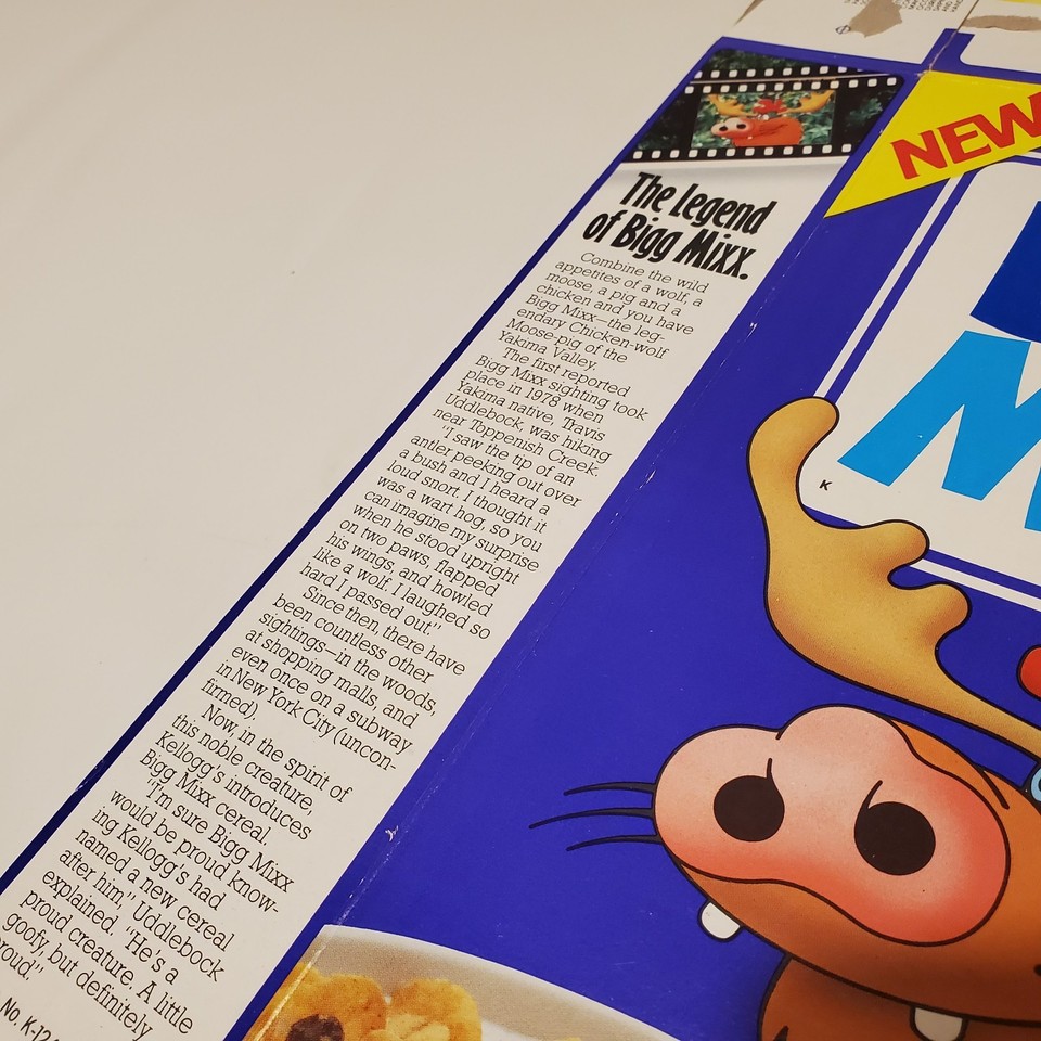 Vintage 1990 1991 Kellogg’s Bigg Mixx Moose Original Cereal Box 90s Big ...
