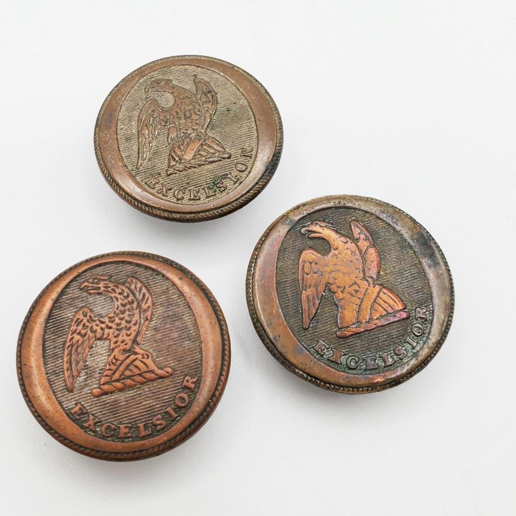 3 Copper New York State Militia pre civil War Uniform buttons Eagle Excelsior | eBay