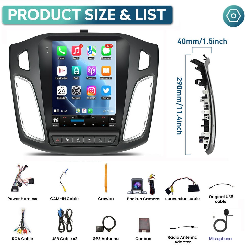 For 2012-2018 Ford Focus GPS Navi Car Stereo Radio Touch Screen 9.7 ...