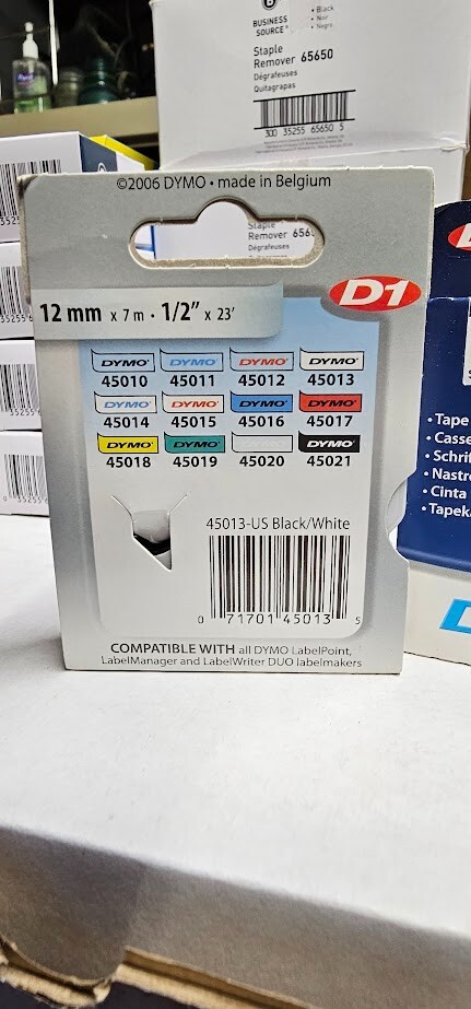 1PK 45013 Black on White Label OEM DYMO D1 LabelWriter Duo 3M PL100 ...