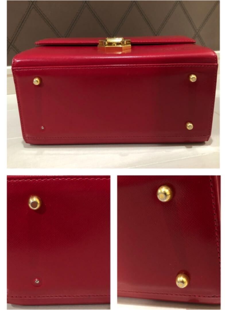 GIANNI VERSACE Sunburst Charm Handbag Vanity Bag Red Leather GIANNI VERSACE Sunburst Charm Handbag Vanity Bag Red Leather