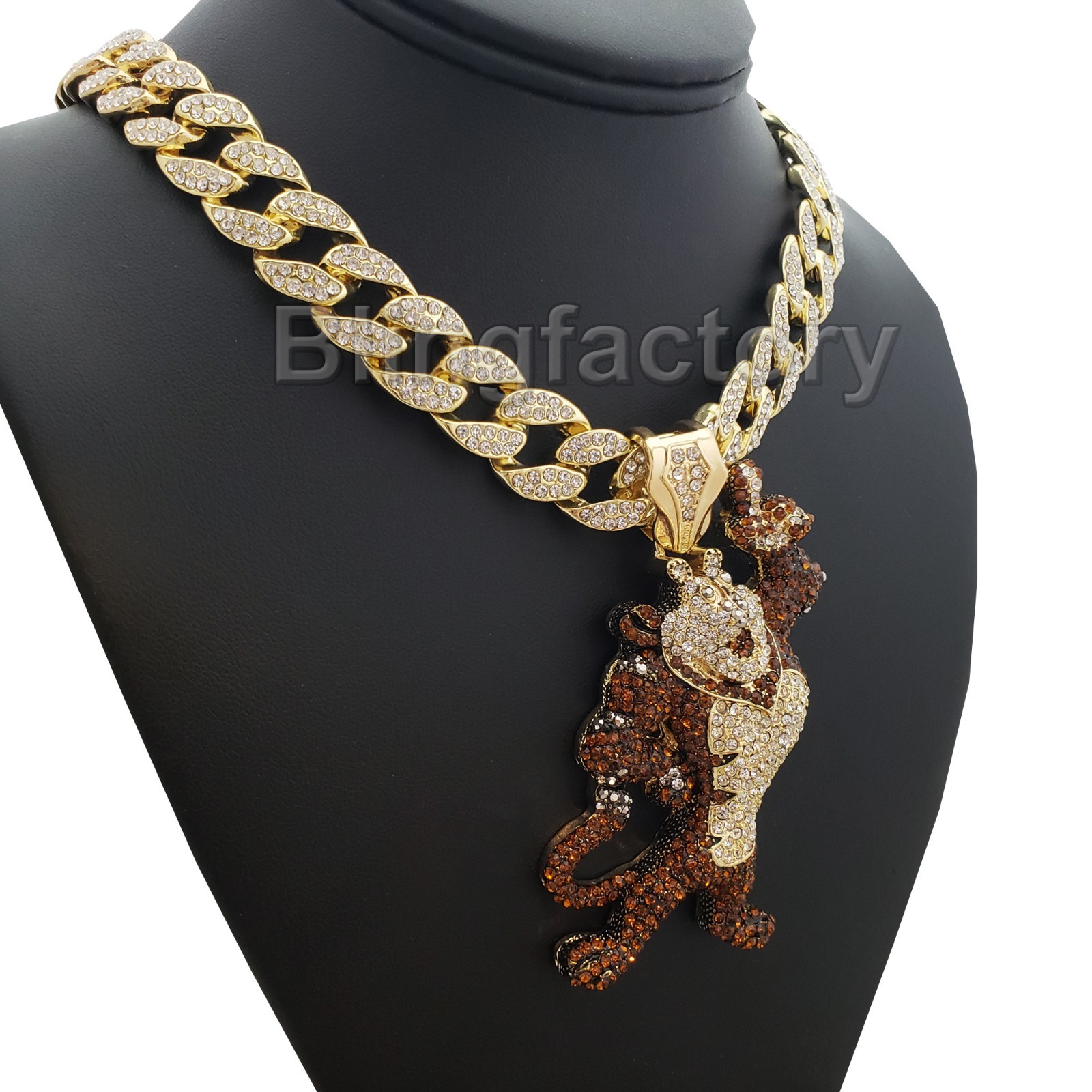Hip Hop Tony Tiger Pendant 18" Full Iced Cuban & 1 ROW CZ Choker Chain ...