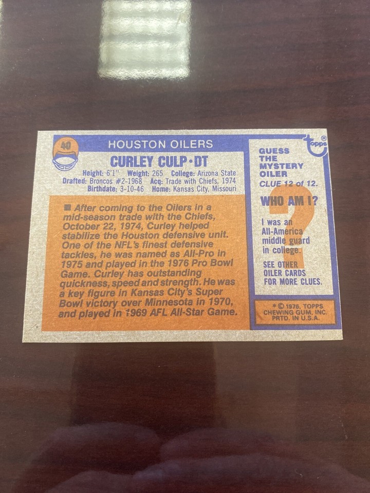 1976 Topps Set Break # 40 Curley Culp EX-EXMINT HOFer!! BV $24 | eBay