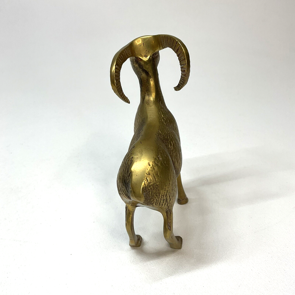 VTG Brass Big Horn Ram Sheep Figure Animal Sculpture Statue MCM Patina ...
