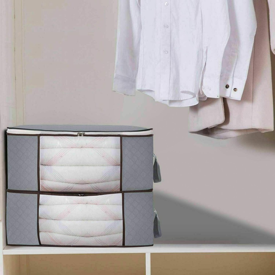 3Pcs Clothes Storage Bags Zipped Organizer Underbed Wardrobe Cube ...