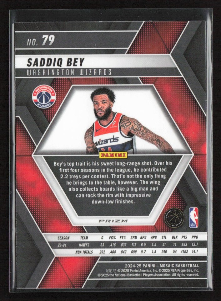Saddiq Bey 2024-25 Panini Mosaic #79 Mosaic Prizm Wizards | eBay