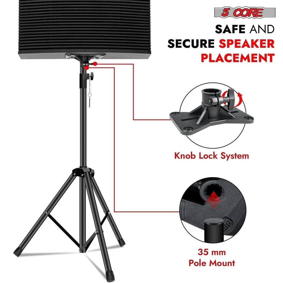 5 Core Speaker Stand Pair Adjustable PA DJ Tripod Monitor Stands w 35mm ...