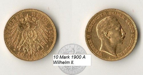 10 Mark Goldmünze Deutsches Kaiserreich 1900 A Wilhelm II. Preußen in ...
