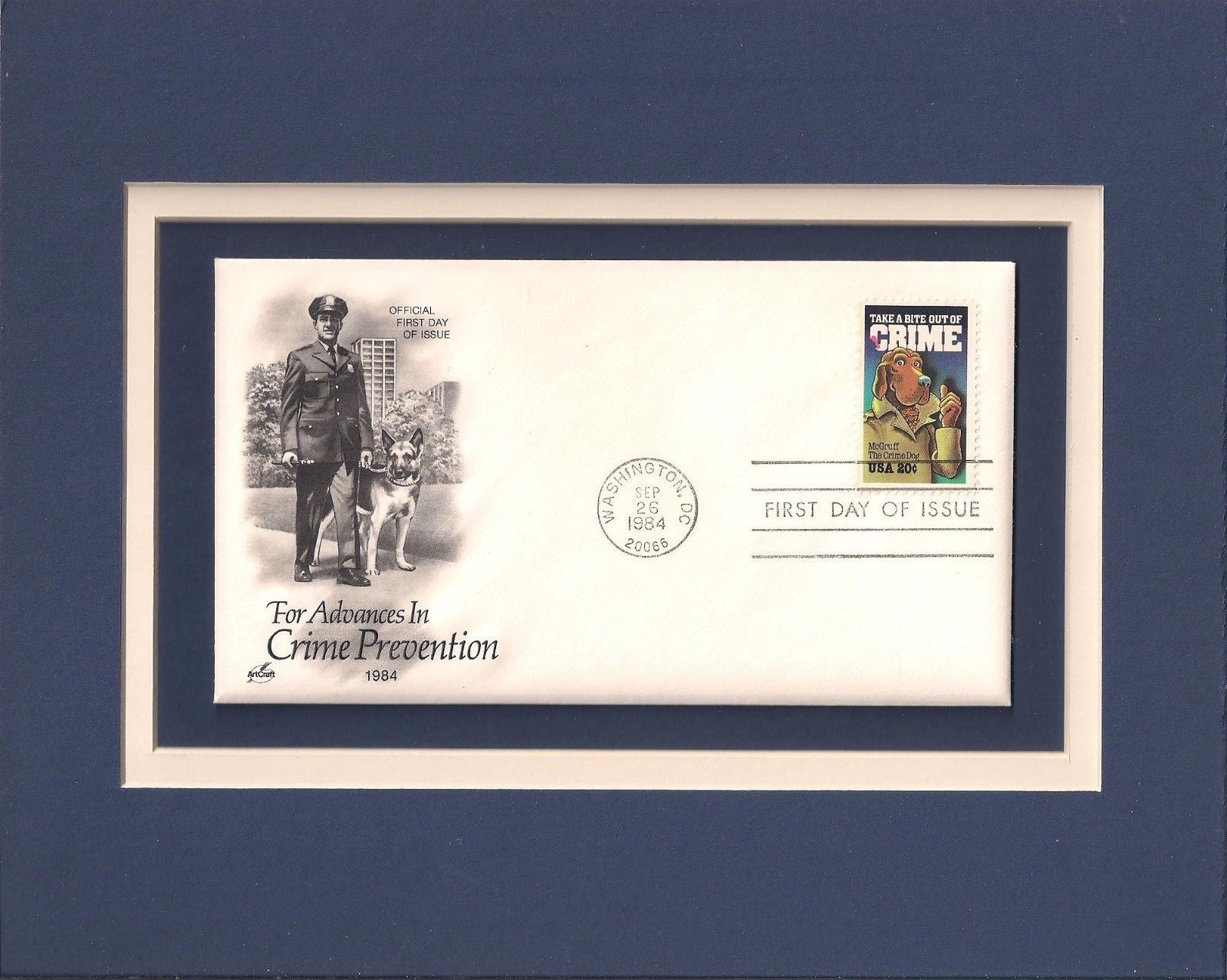 CRIME PREVENTION - POLICE OFFICER & DOG - FRAMEABLE POSTAGE STAMP ART ...