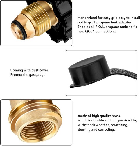 POL Propane Tank Adapter with Gauge Converts POL LP Tank Valve to QCC1 ...