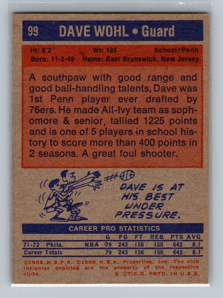 1972-73 Topps Dave Wohl #99 - Philadelphia 76ers - EX to NEAR MINT | eBay