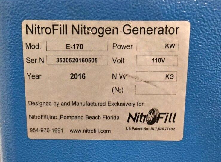 Nitrofill Nitrogen Generator Model E-170 Automotive Tire Inflation ...
