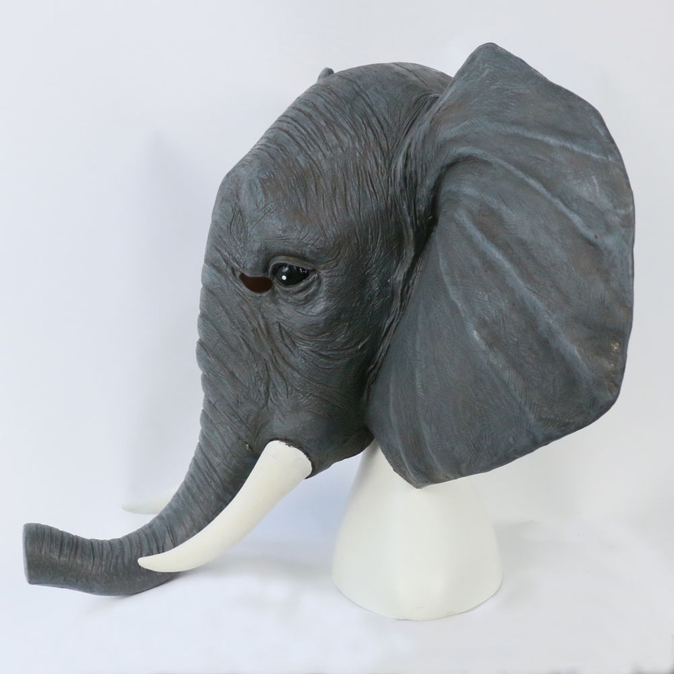 Asian Elephant Mask Full Head Unisex Gray Latex Cosplay Animal ...