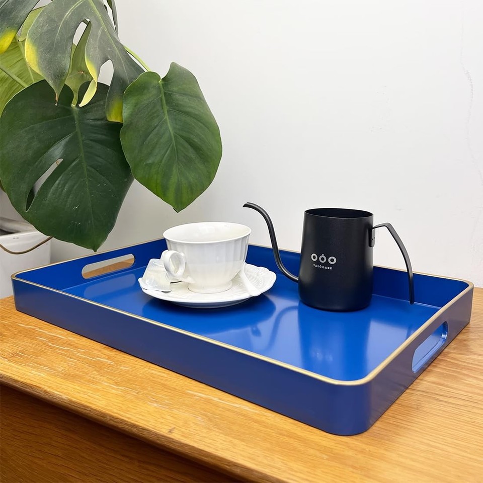 Navy Blue 15.7x10.2x1.37 Inch Rectangular Plastic Coffee Table Ottoman ...