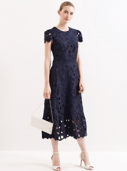 PHASE EIGHT LEILANI NAVY LACE MIDI DRESS SPECIAL OCCASSION BNWT RRP £ ...