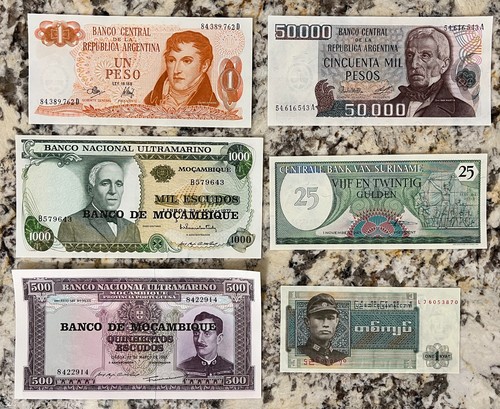World Paper Money (6) Different Banknotes Uncirculated Foreign Currency ...