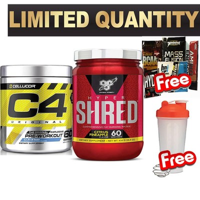 CELLUCOR C4 ID 60 SERVES PRE WORKOUT BSN HYPER SHRED 30 SRV THERMOGENIC ...