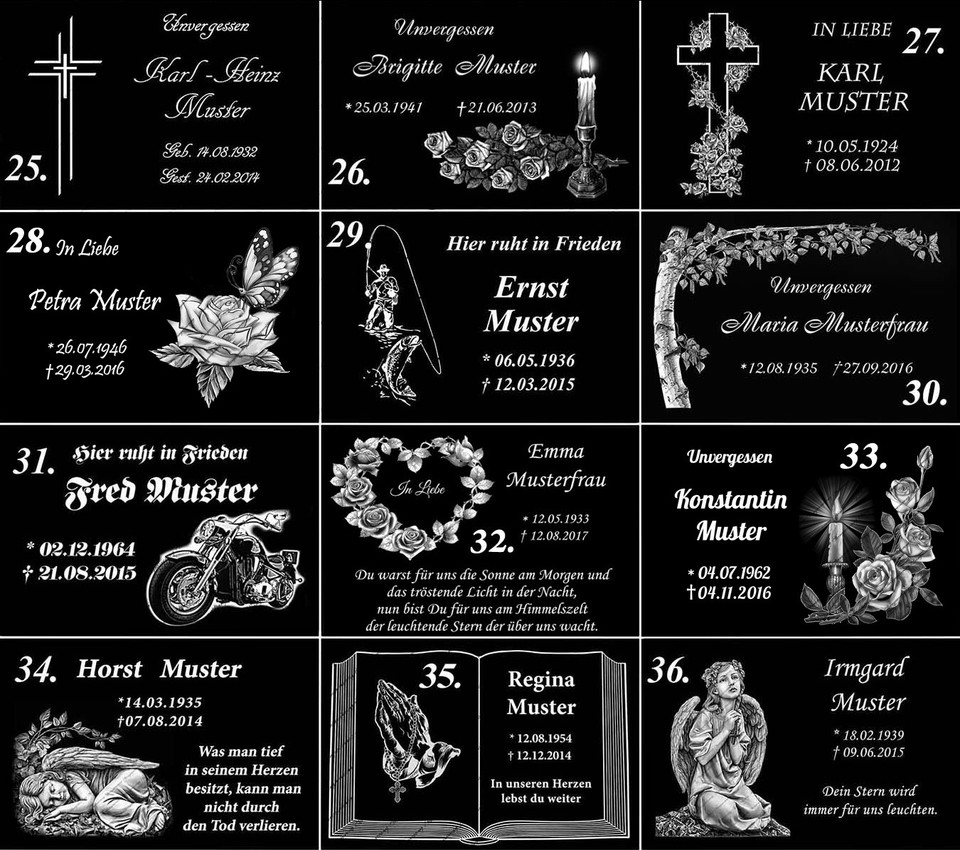 Grabstein Grabplatte Grabmal Gedenkstein Motiv Text ca.60x40 cm Granit ...