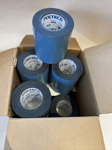 8 ROLLS POLYKEN FLAME RETARDANT TAPE 6IN x 25 YD 108FR BLK. 152.40mm x ...