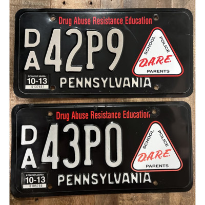 2x Pennsylvania DARE License Plate Drug Abuse Resistance PA. Sequential ...
