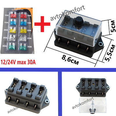 4 Way Circuit Standard Blade Car Fuse Box Block Holder DC 12V/24V 30A ...