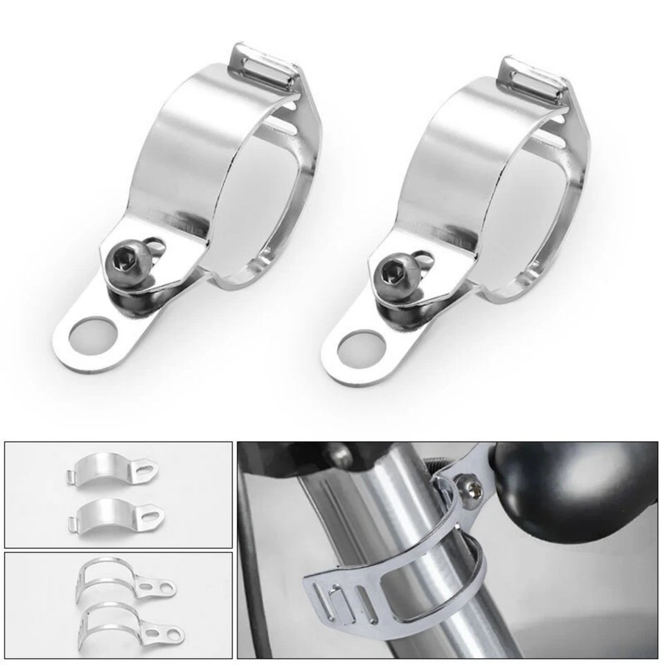 2X Silver Motorcycle 34-43mm Fork Mount Bracket Holder Spot Light Turn ...