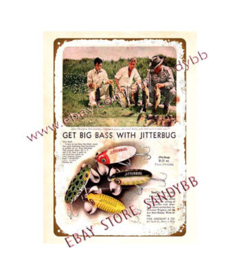 big bass jitterbug fishing lure bait metal tin sign decorating with ...