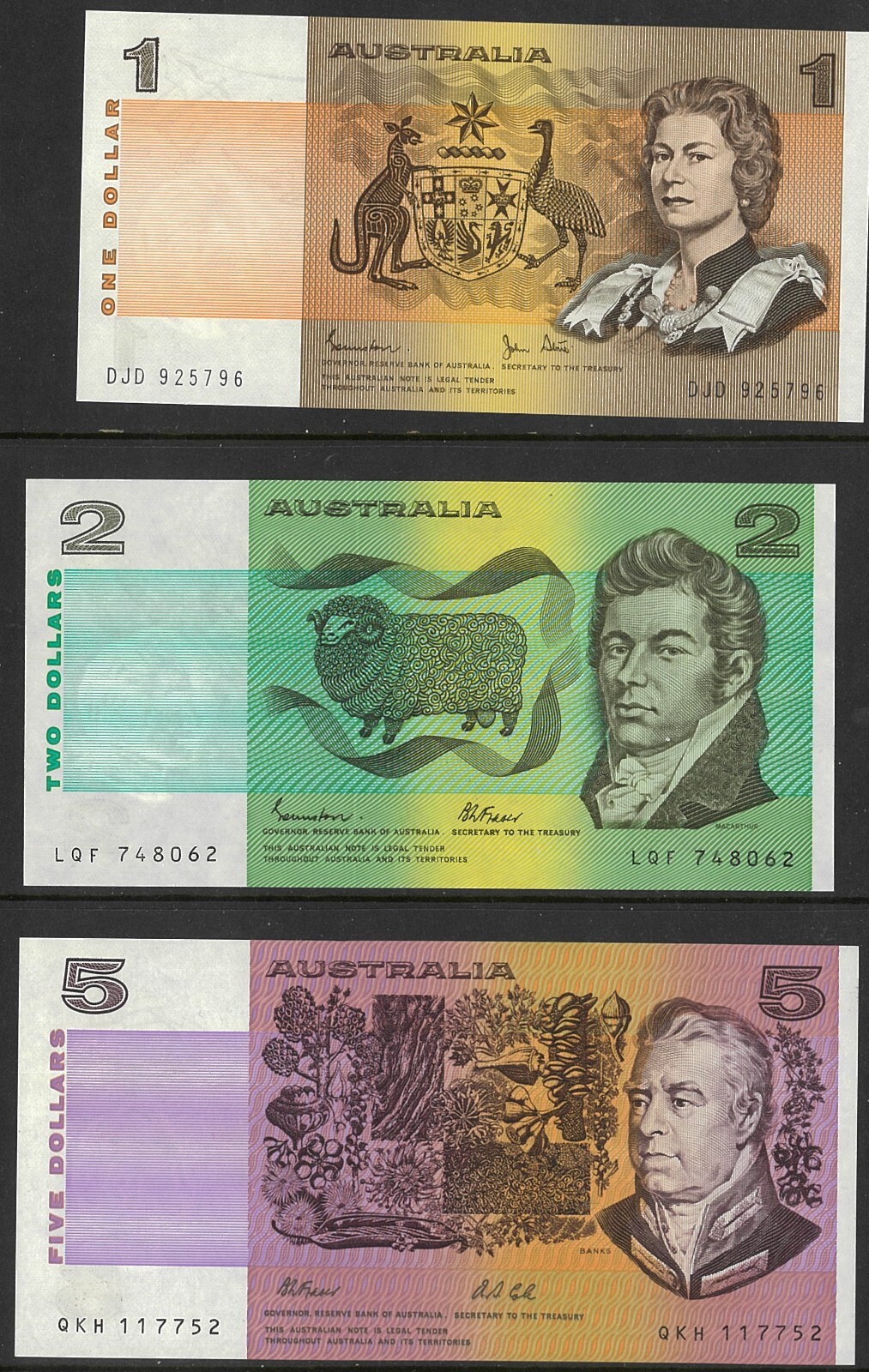 1982-1991 Australian Last Mint Set $1/$2/$5 - Paper Banknote issues r78 ...
