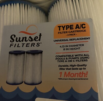 Sunset Filters Type A /C Pool & Pump Universal Replacement Cartridge ...