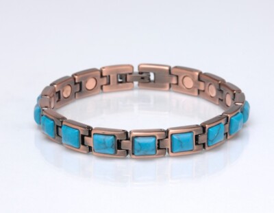 Copper Magnetic Link Turquoise Rectangle Stone Bracelet Arthritis Pain ...