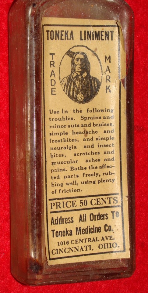Antique Quack Patent Medicine Bottle Toneka Liniment w/ American Indian ...