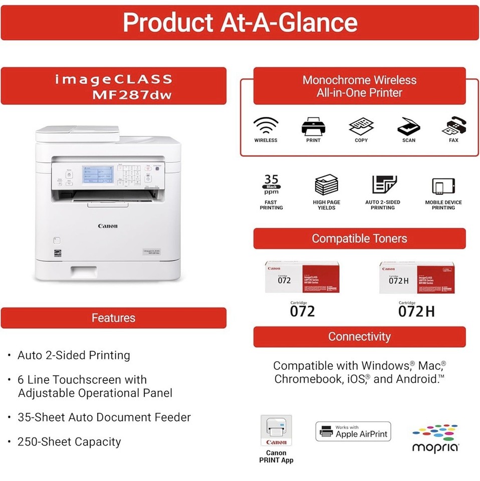 Canon imageCLASS MF273dw Wireless All-in-One Laser Printer multipurpose ...