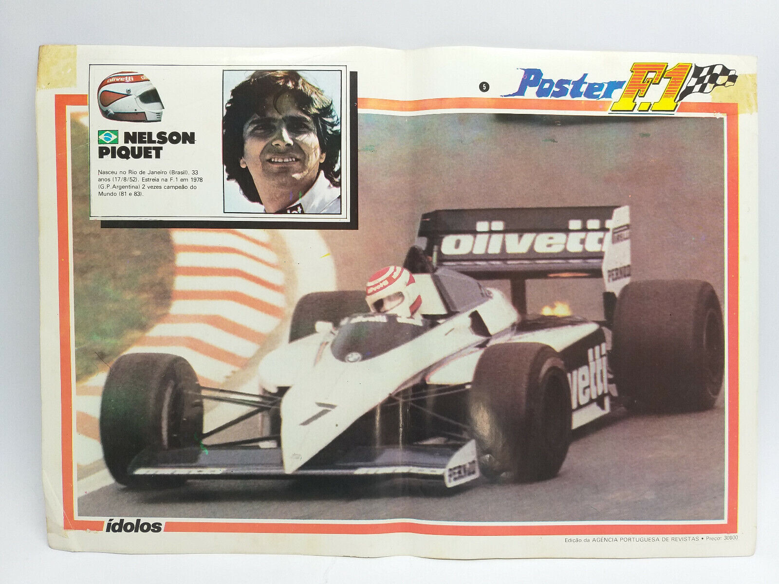 EXTRA RARE 1986 ÍDOLOS Portuguese Magazine F1 Poster #5 NELSON PIQUET ...