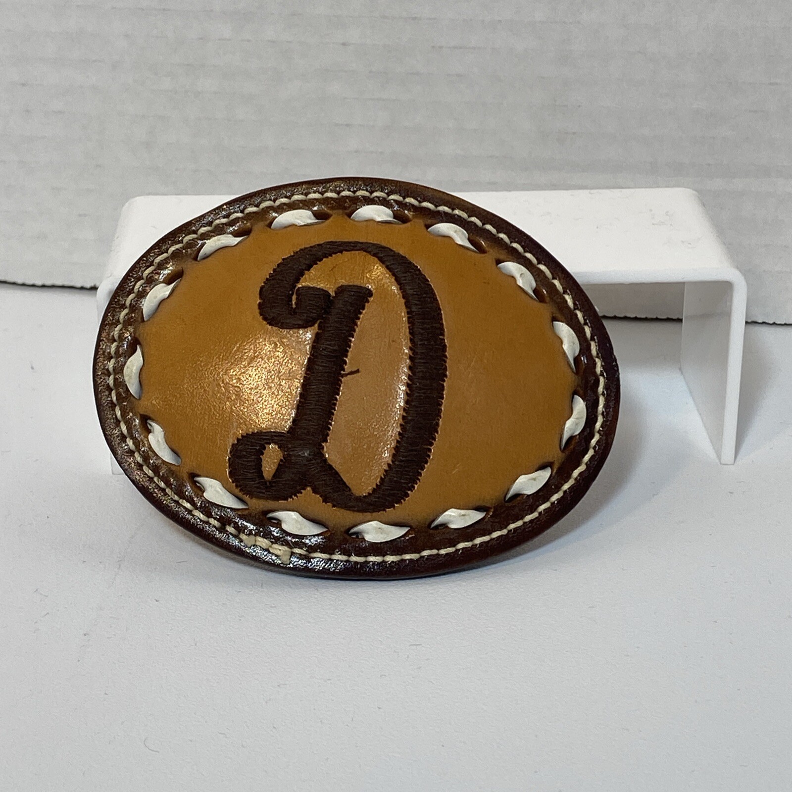 Vintage KOLEACO Leather Belt Buckle Script Letter D Initial Made In USA ...