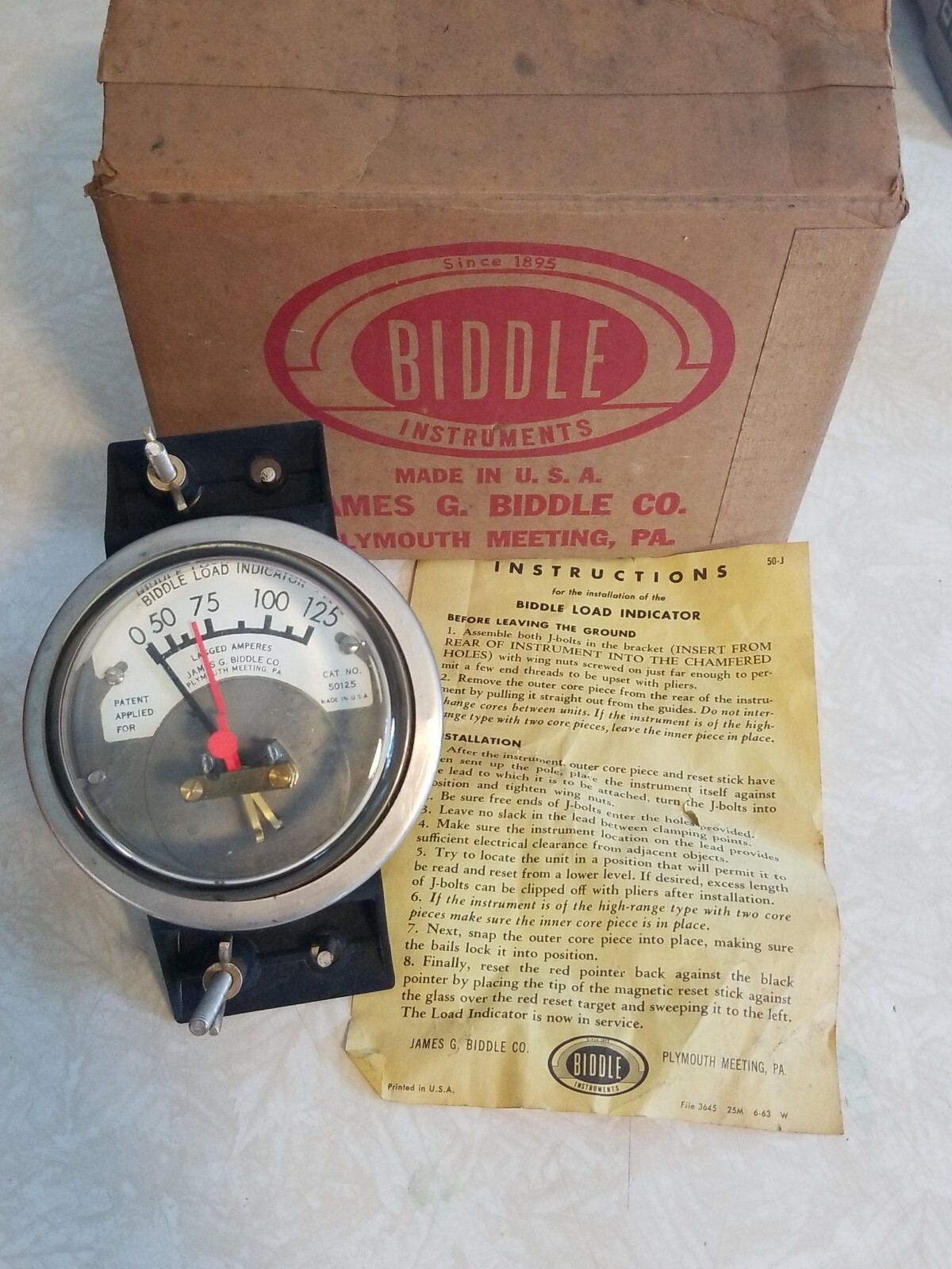 James Biddle Instruments Co. 50125 Load Indicator 125 Amperes New Open ...