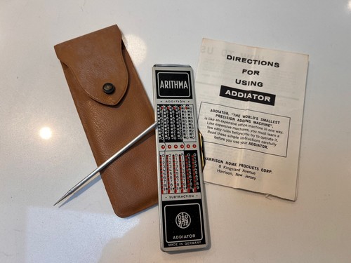 Vintage Arithma Addiator Adding Machine Calculator With Case And Stylus ...