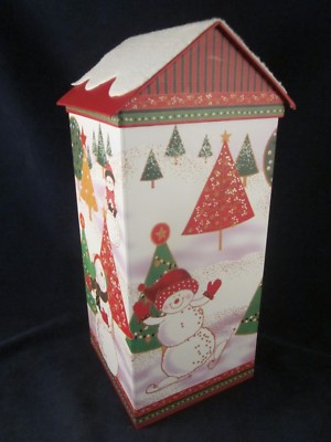 Wolferman's Gift Box Winter Scene Snowman Christmas Trees EXCELLENT ...