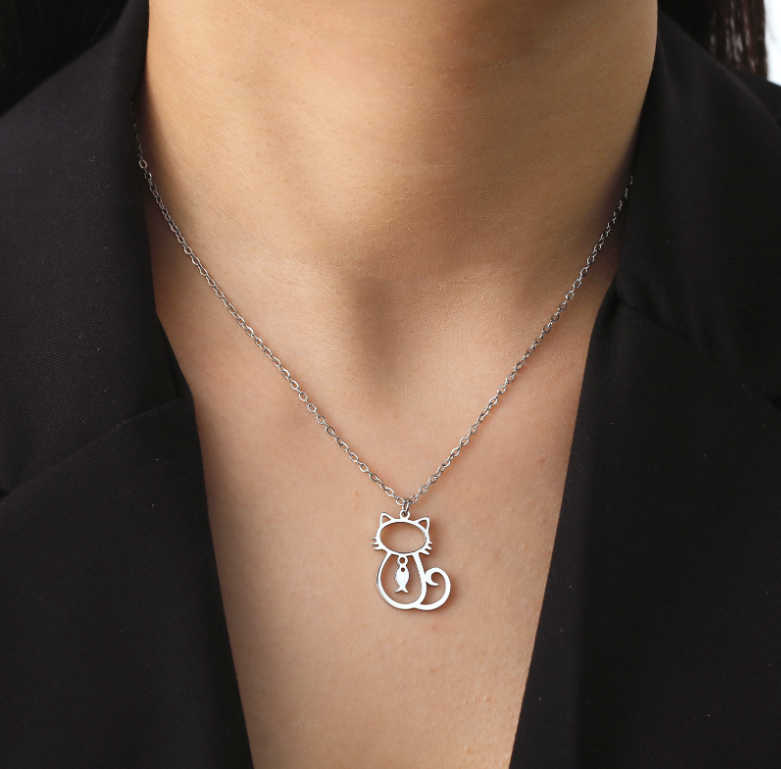 Silver Titanium Hello Kitty Cat Fish Pendant Chain Necklace | eBay