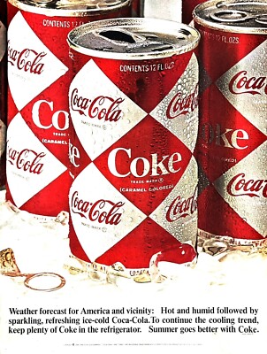 1969 COCA COLA SODA POP Large Vintage Print Ad COKE In Cans Coca-Cola ...