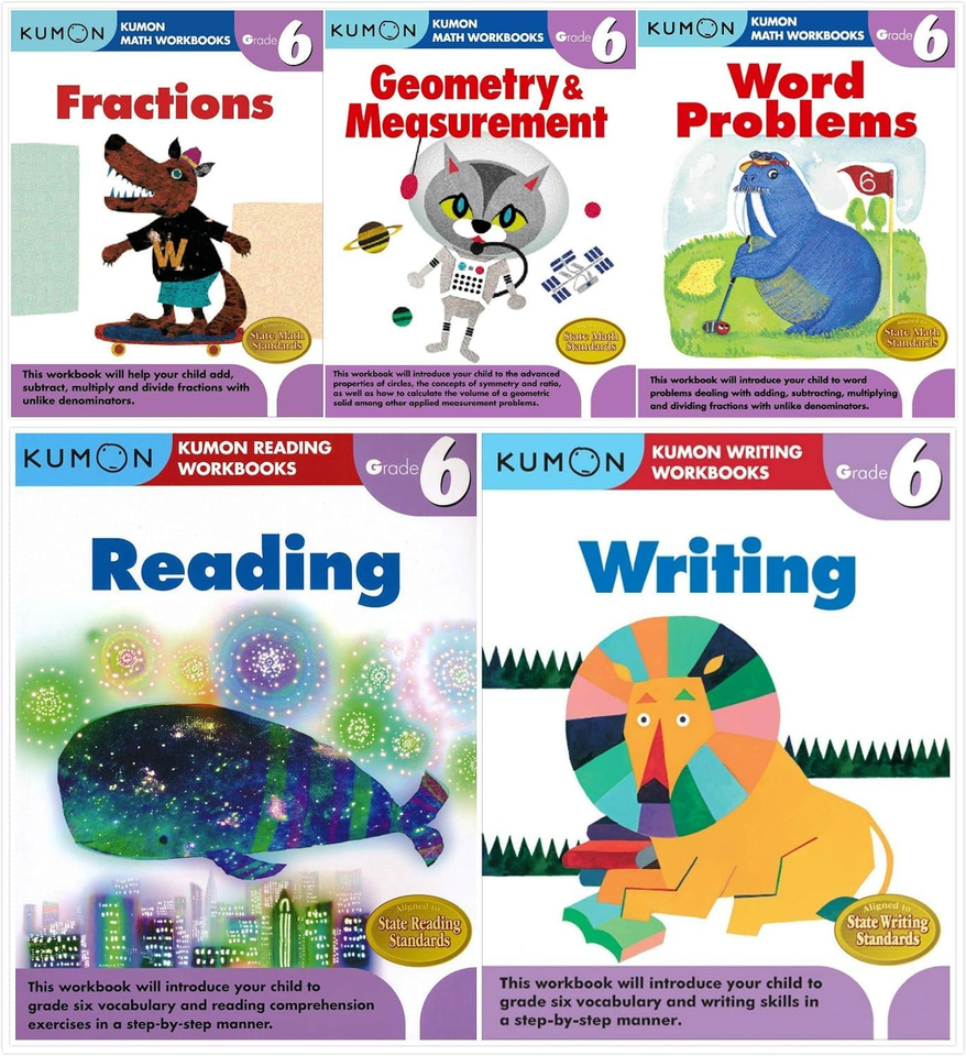 Kumon Workbooks Grade 6 Complete Set (5 Books) - Fractions, Geometry ...
