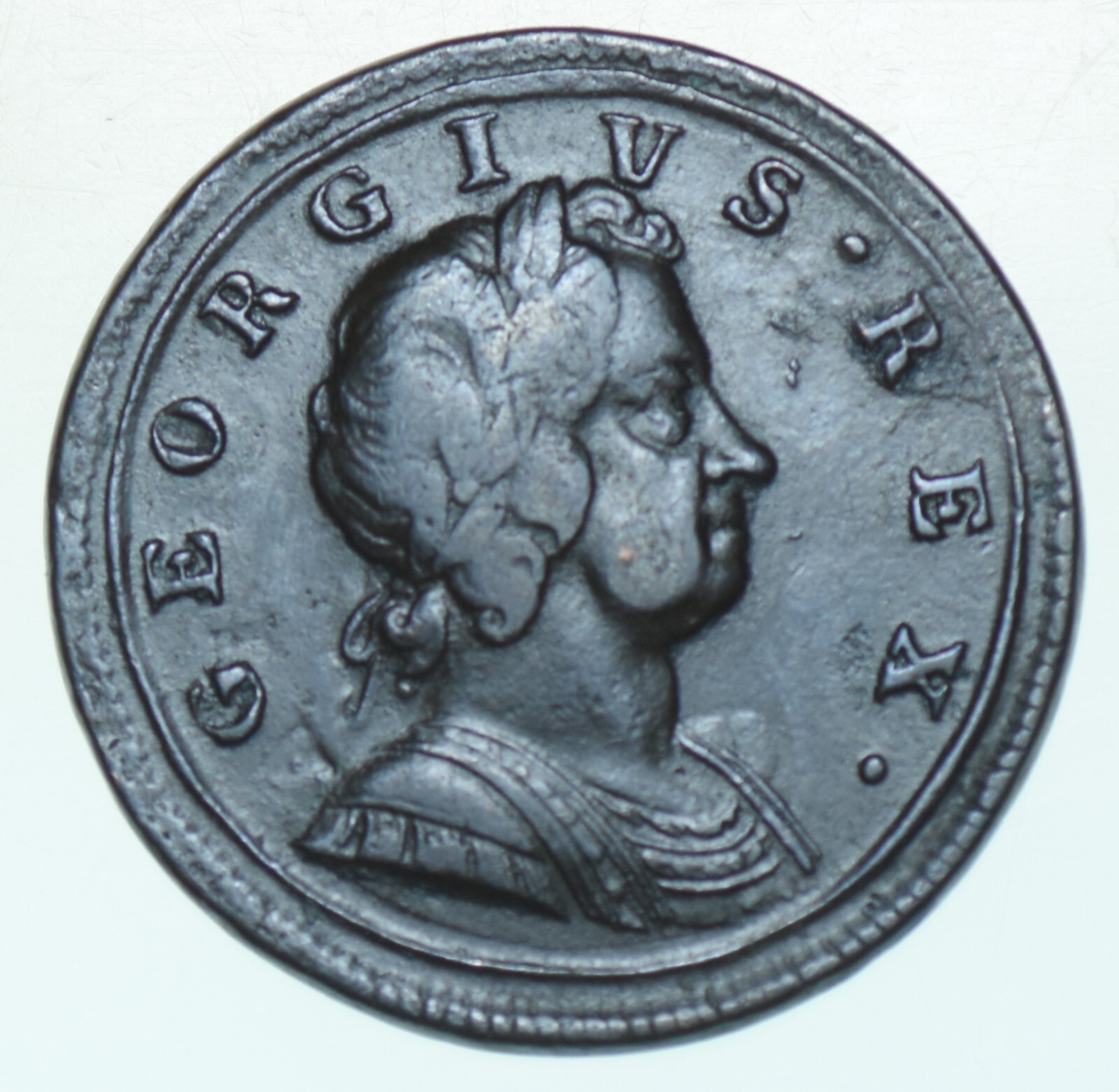 RARE 1720 GEORGE I HALFPENNY 2ND ISSUE, EXTRA STOP BEFORE 2ND N ...