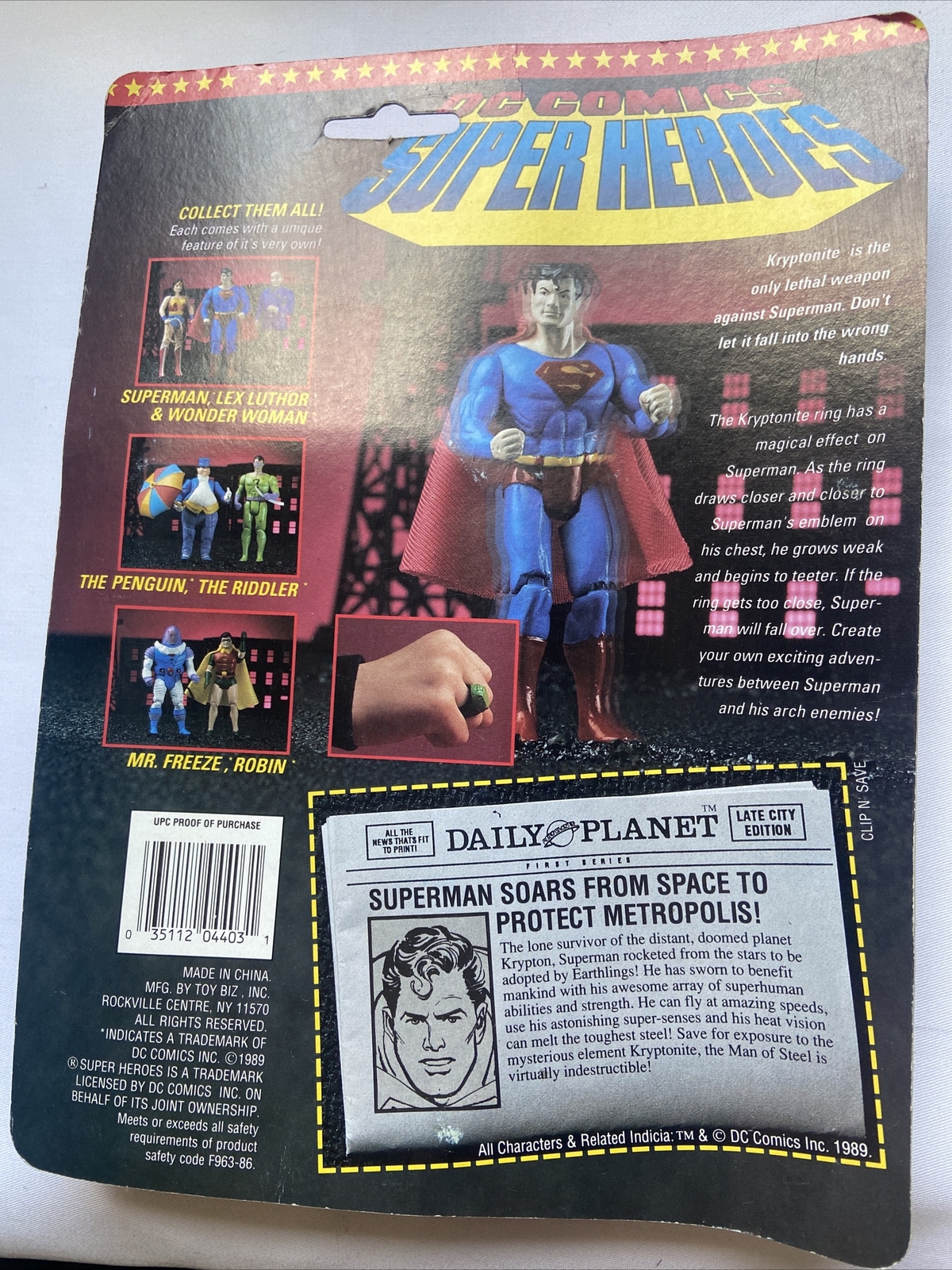 1989 SUPERMAN ToyBiz DC Comics W/KRYPTONITE RING Never Opened. | eBay