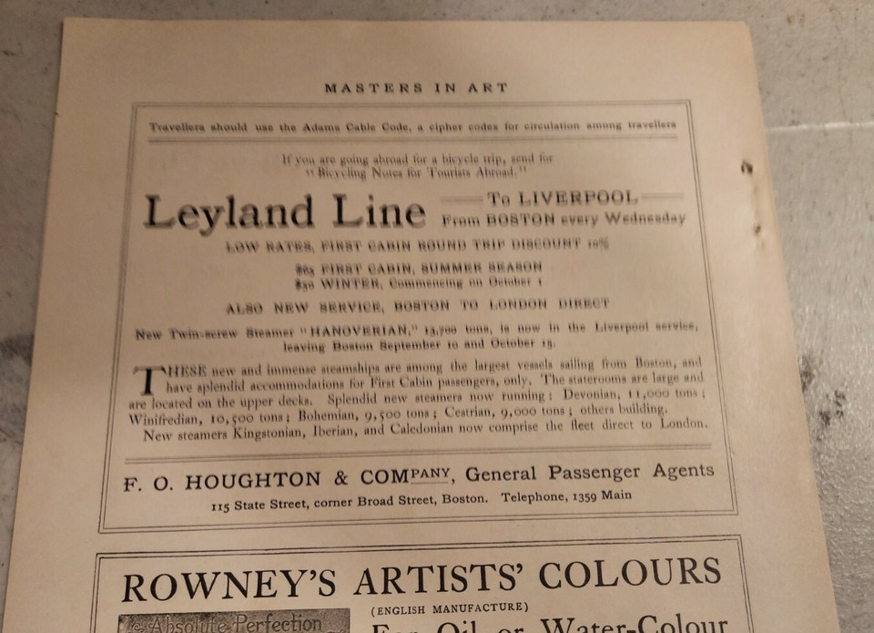 1902 Leyland Lines-Boston to Liverpool & (new) London-New steamer ...