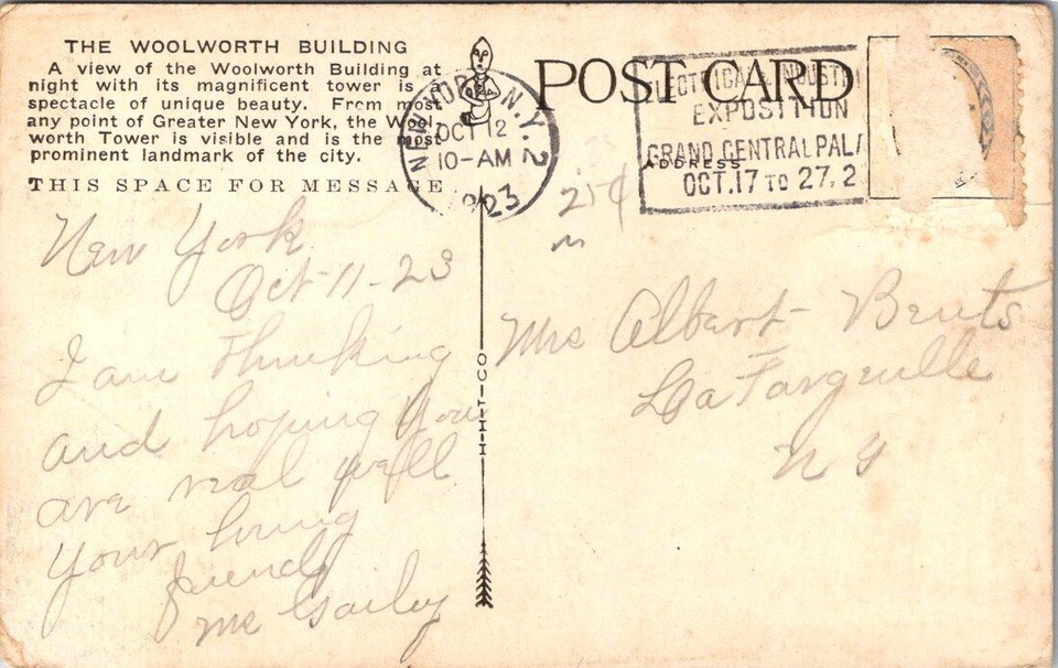 Postcard Woolworth Building Nee York City Oct 12 1923 Divided Back | eBay