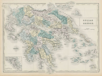 Hellas or Greece. Ionian, Cyclades & Aegean islands. SIDNEY HALL 1856 ...