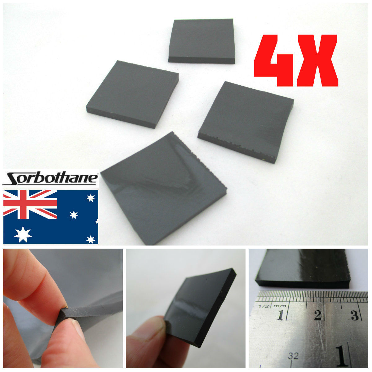 Sorbothane Sheet 4pcs Sorbothane Vibration S - 3mm X 25mm X 25mm, 50 ...